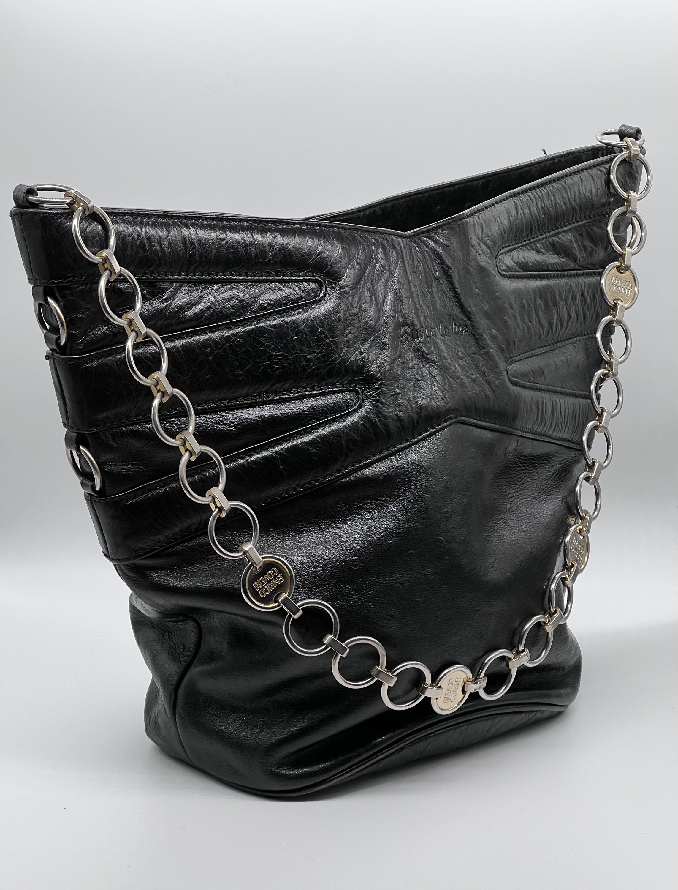 Enrico Coveri 80s Leather Shoulder Bag/ Vintage Leather Bucket Bag/ 80s ...