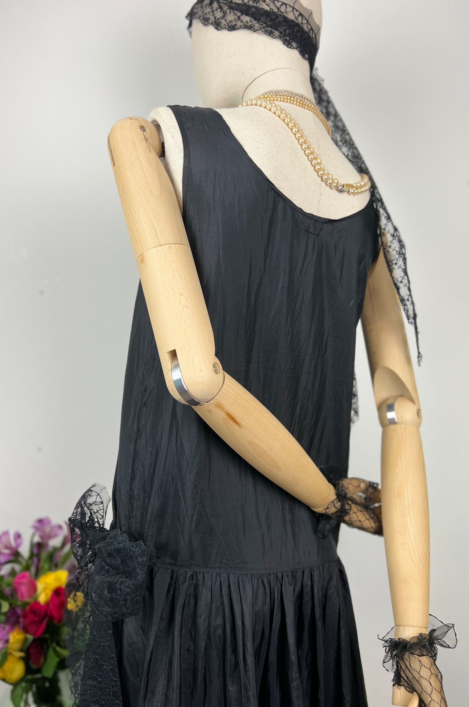 Christina Abbott 50s Does 20s Silk Flapper Dress/ Vintage Black Silk ...