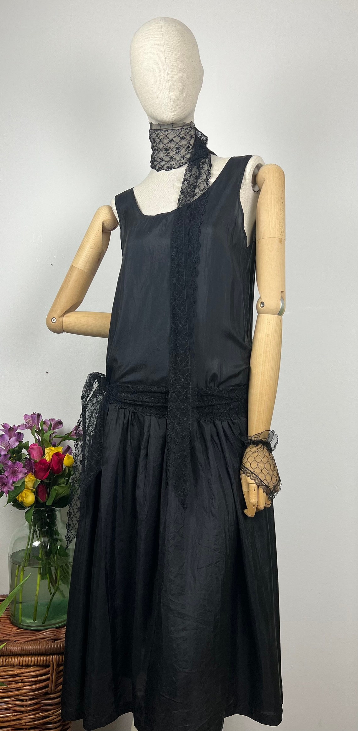 Christina Abbott 50s Does 20s Silk Flapper Dress/ Vintage Black Silk ...