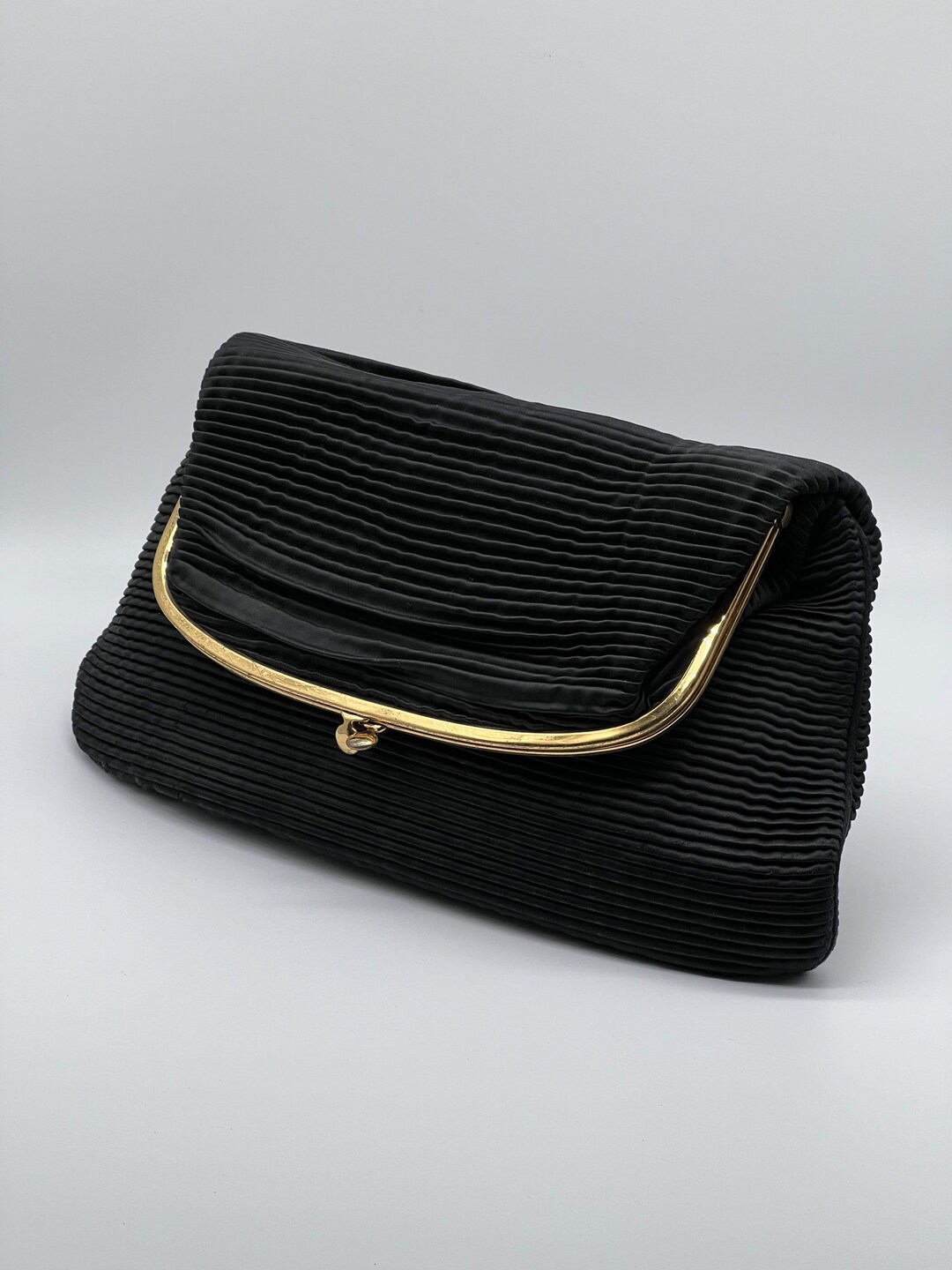 Coblentz 50s Fold Over Silk Purse/ Vintage Black Evening Bag/ 50s ...