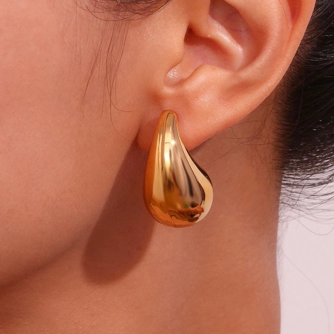 Chunky Drop Earrings, Teardrop Waterproof Earrings, 18K Gold Filled Hoops, Bottega Earrings ...