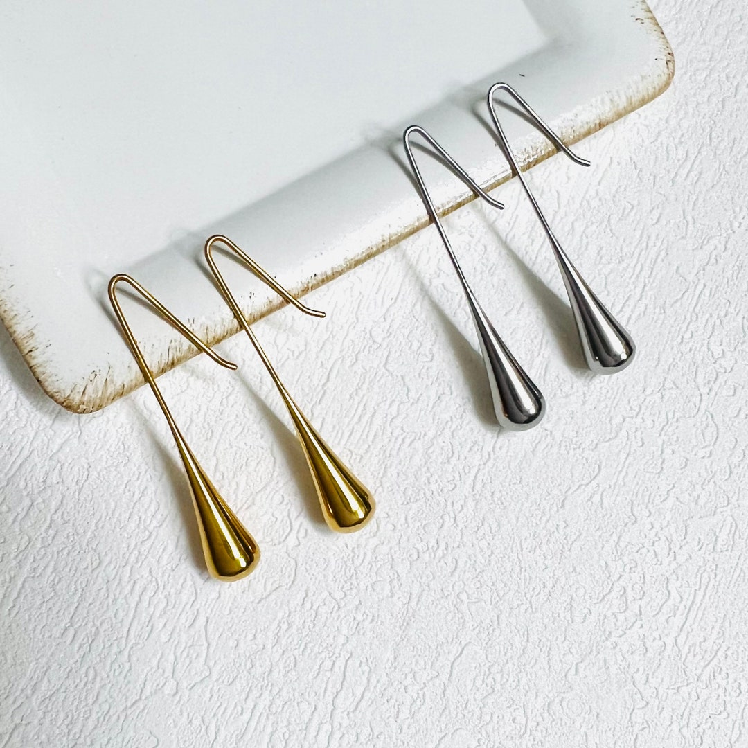 Water Drop Earrings 18K Pvd Gold and Silver Tear Drop - Etsy
