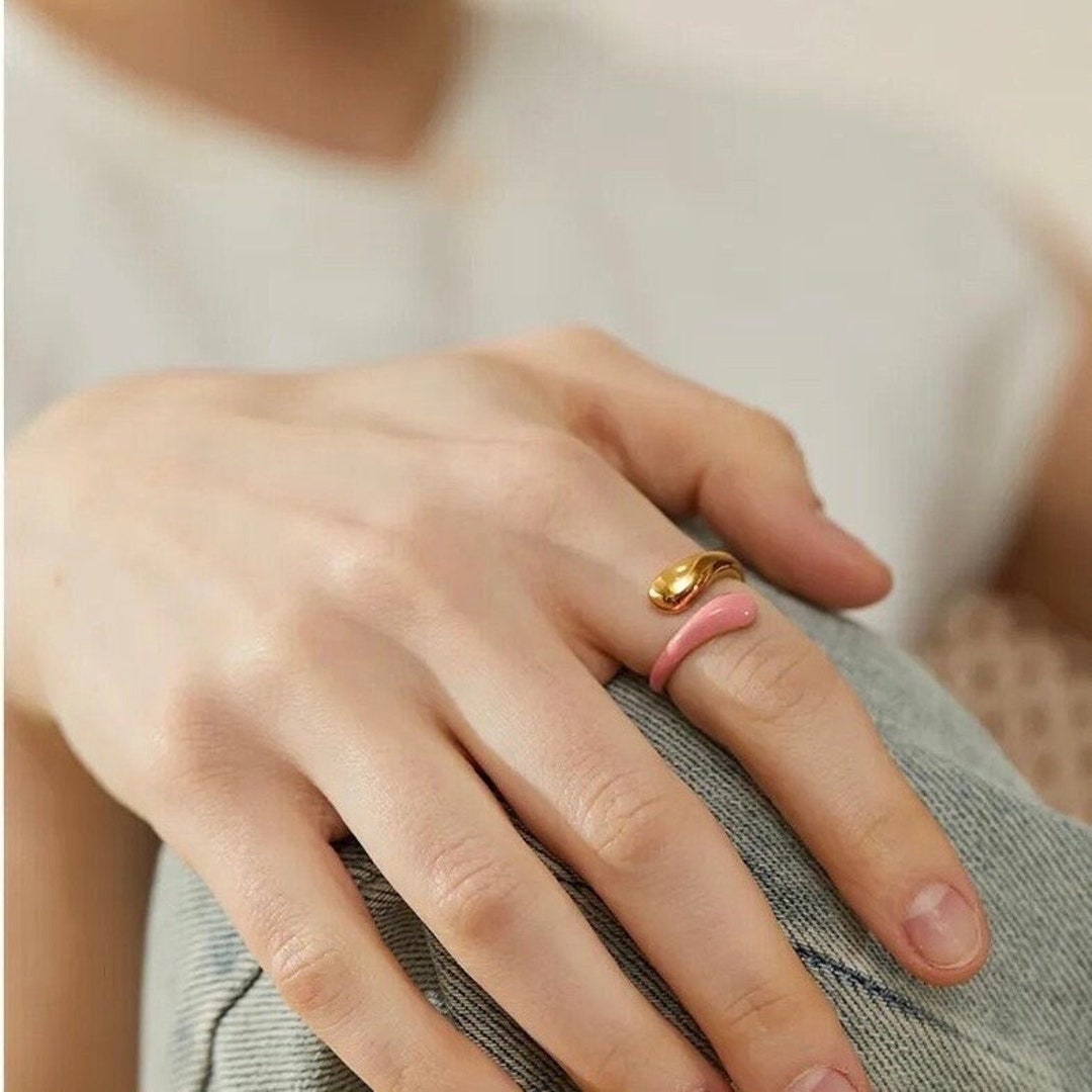 Enamel Ring, 18K Waterproof Ring, Tarnish Free Ring, Snake Ring, Orange ...