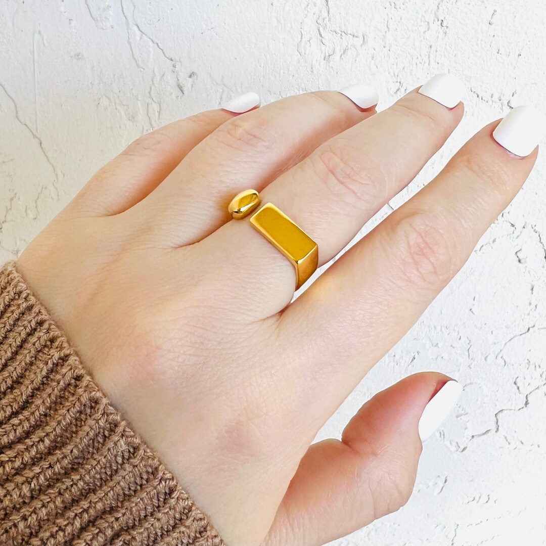 18K PVD Gold Bar Ring, Non Tarnish Ring, Waterproof Ring, Modern Gold ...