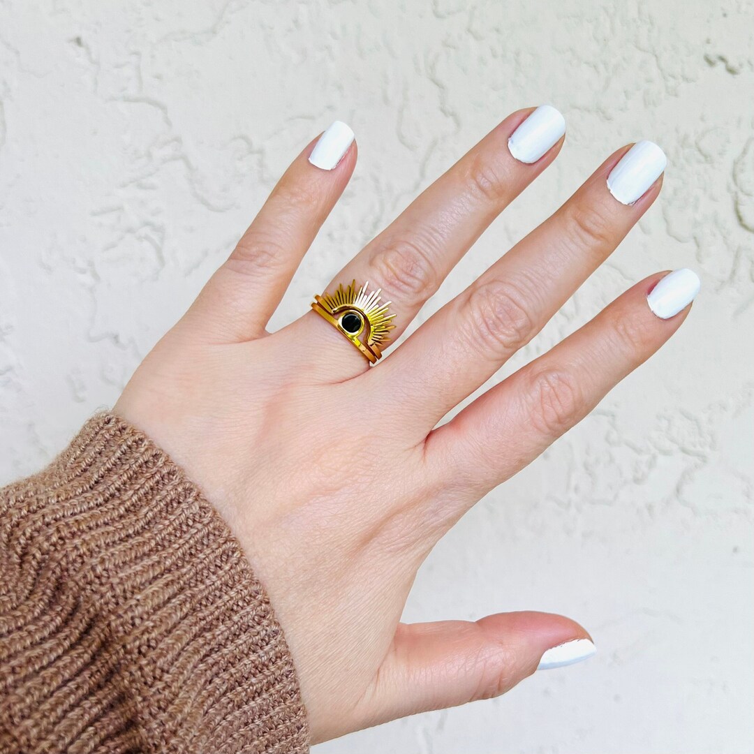 Sun Ring, Stacking Ring Set of Two, Tarnish Free Ring, Waterproof Ring ...