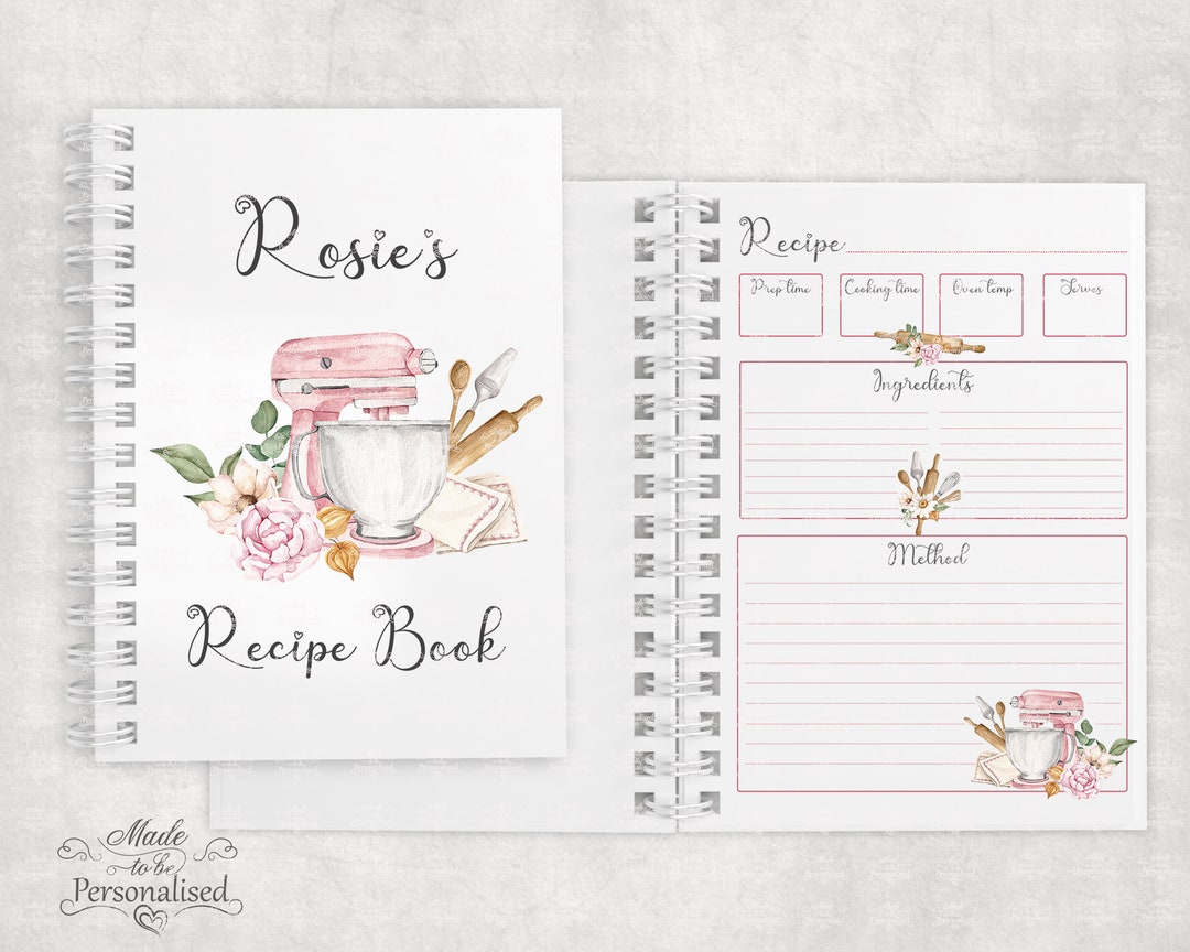 Personalised Recipe Book, Pink Mixer Design, Baking Gift, Cooking Gift ...