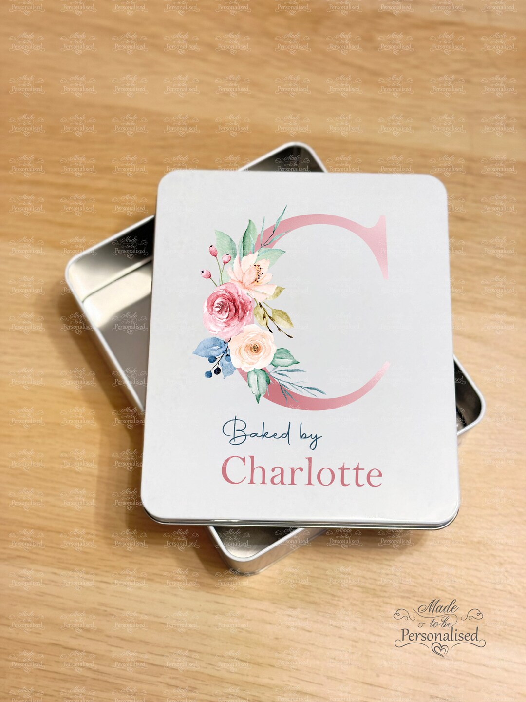 Personalised Biscuit Tin, Floral Initial Treat Tin, Baking Box, Gift ...