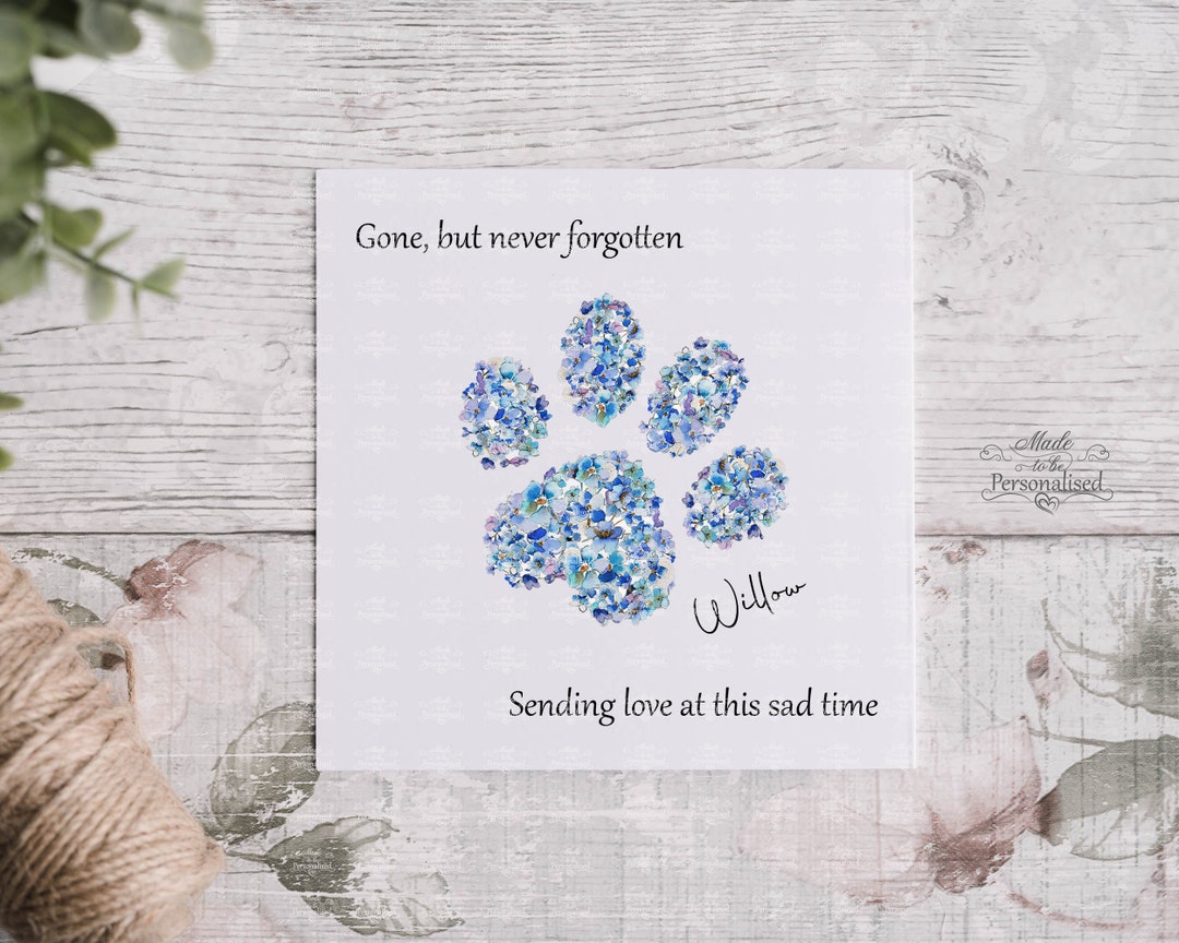 Pet Paw Print Card, Forget Me Not Paw Print, Gone but Never Forgotten ...