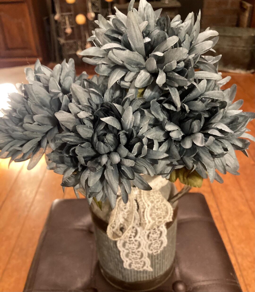 17.5" Fall Dark Blue Mum Bush by Bloom Room. - Etsy