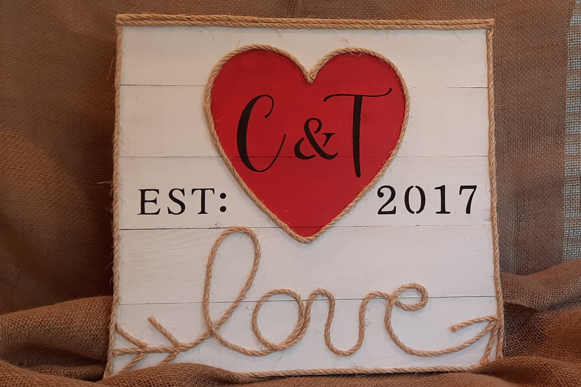 Personalized Couples Sign, Rope Heart & Love Letters, Romantic, White ...