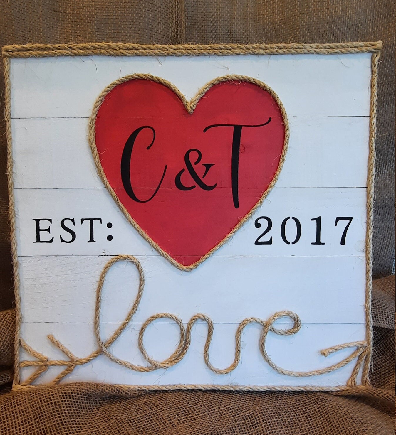 Personalized Couples Sign, Rope Heart & Love Letters, Romantic, White ...