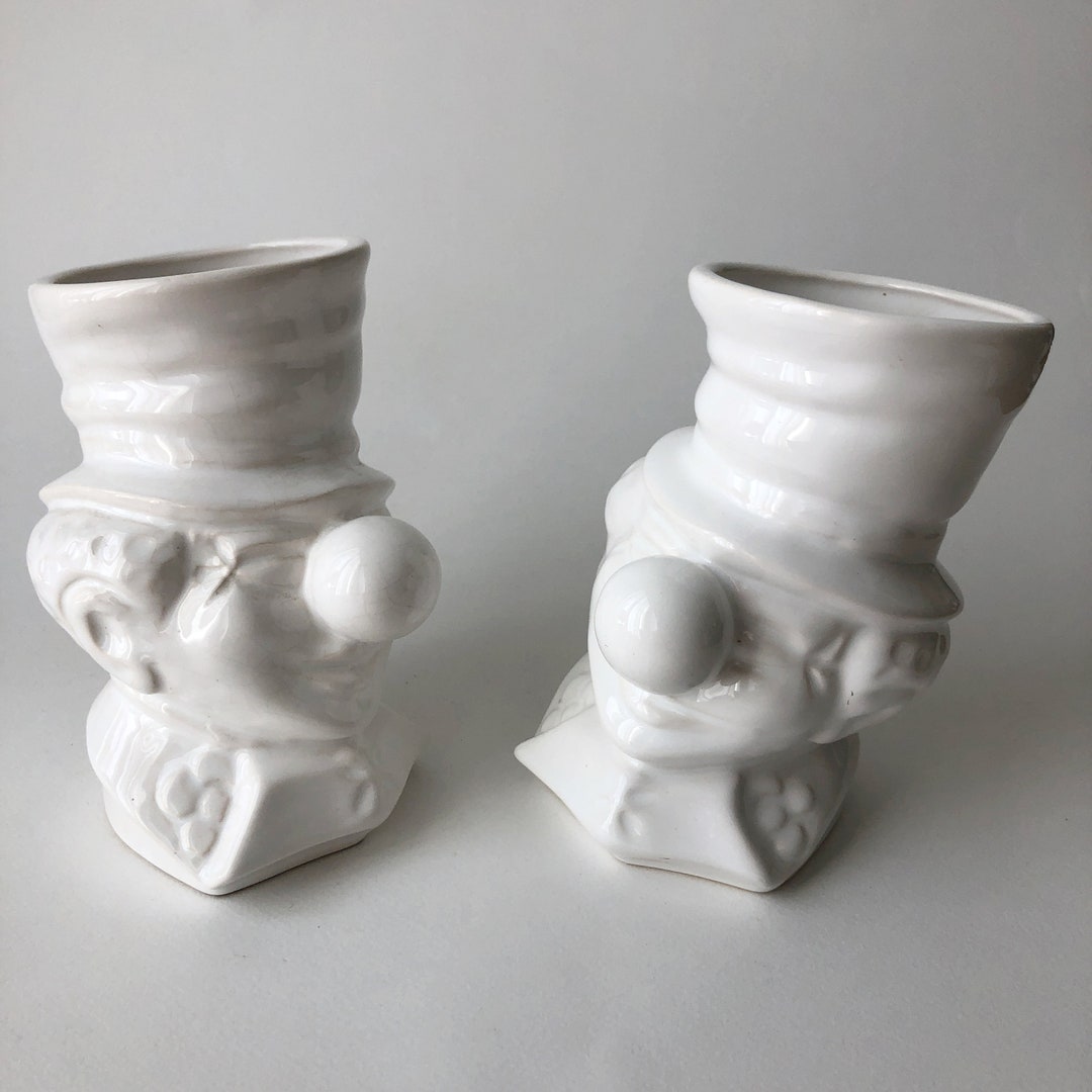 Vintage Clown Plant Pot Vase White Ceramic Planter Flower Pot Circus ...