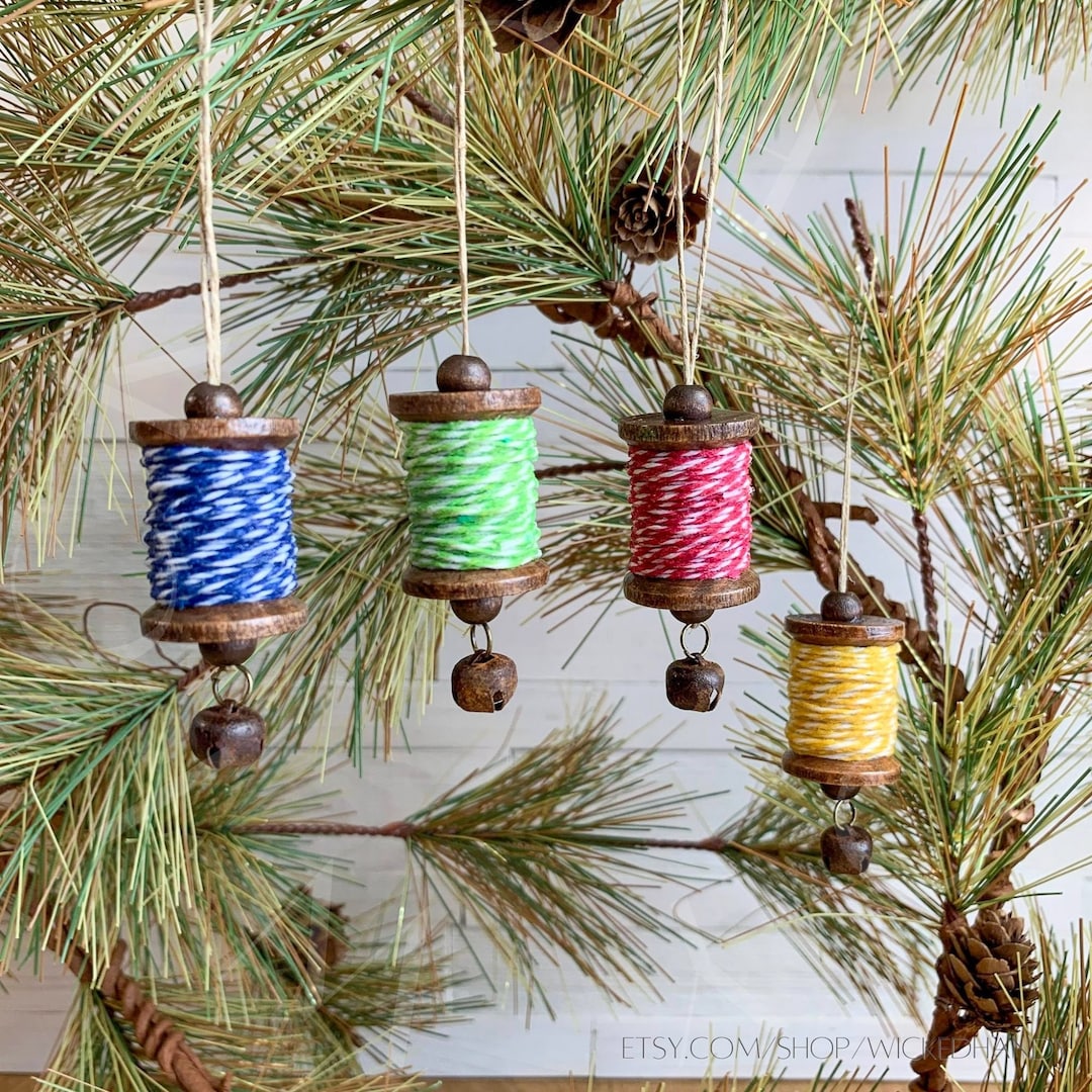 Handmade Spool Christmas Ornaments: Twine & Bell Tree Decor - Etsy