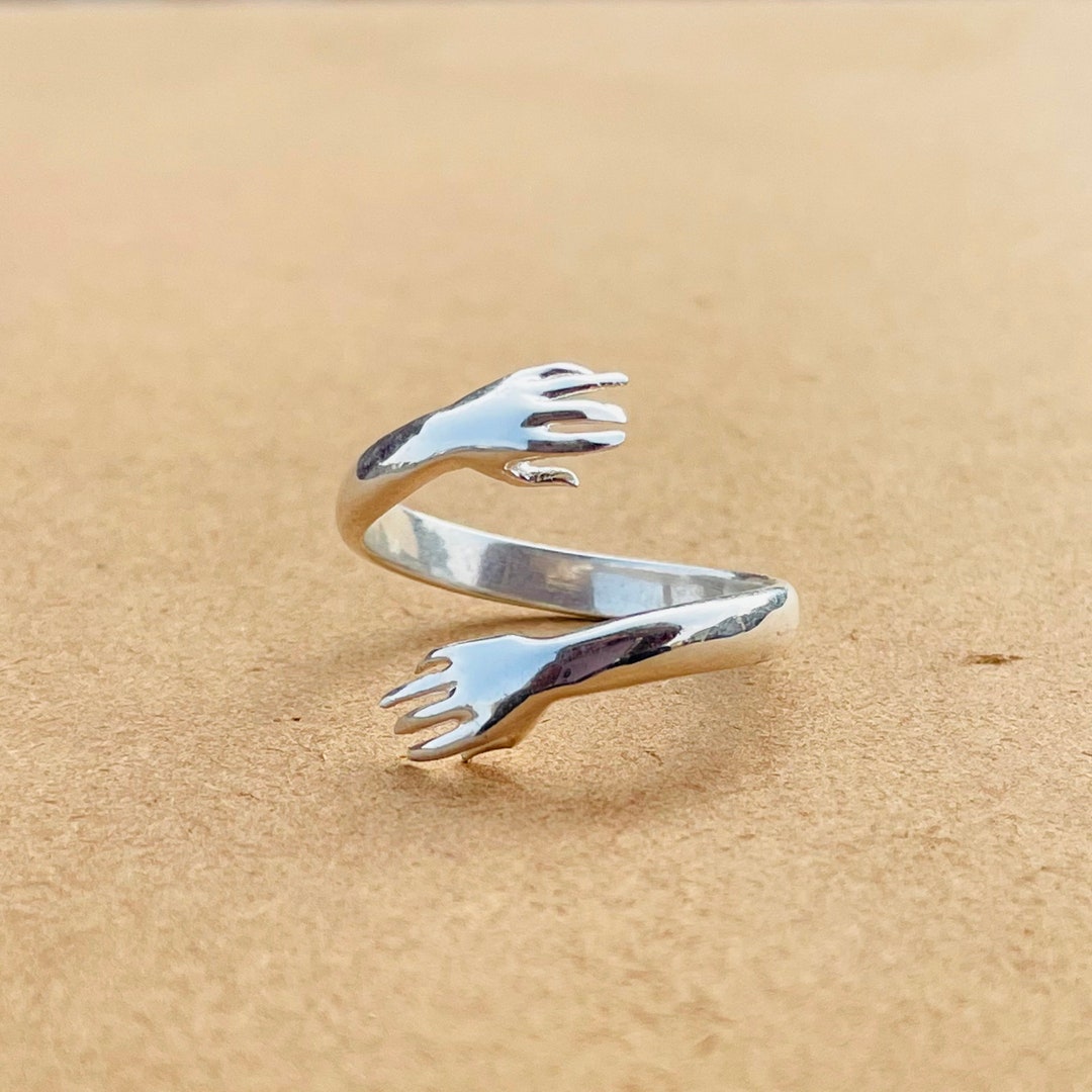 Hugging Hands Ring, Hands Sterling Silver Ring, Two Hands Open ...