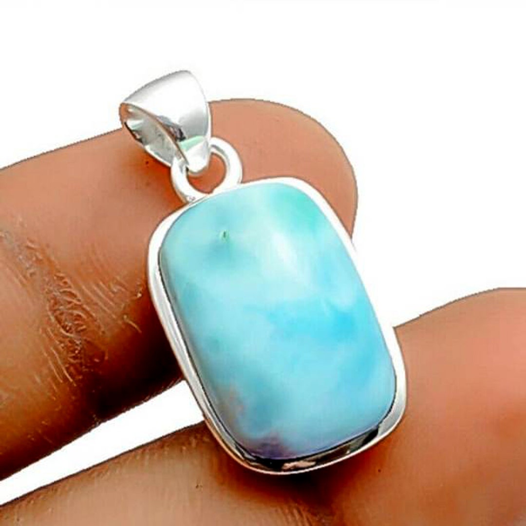 Natural Blue Larimar Silver Pendant Dominican Blue Larimar - Etsy