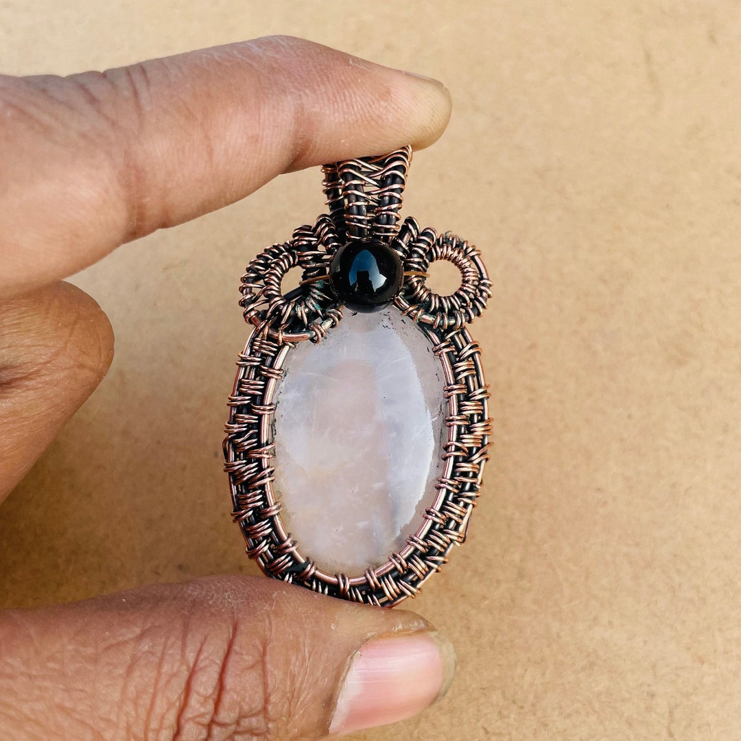 Rose Quartz Pendant Rose Quartz Gemstone Pendant Copper Wire Wrapped ...