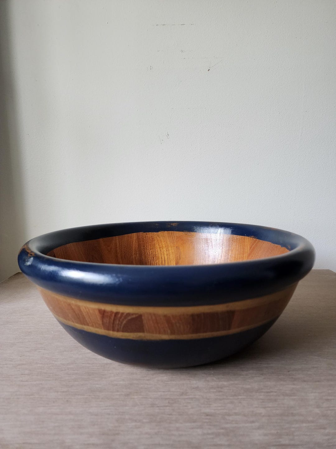 Blue & Gold Distressed Wooden Bowl - Etsy