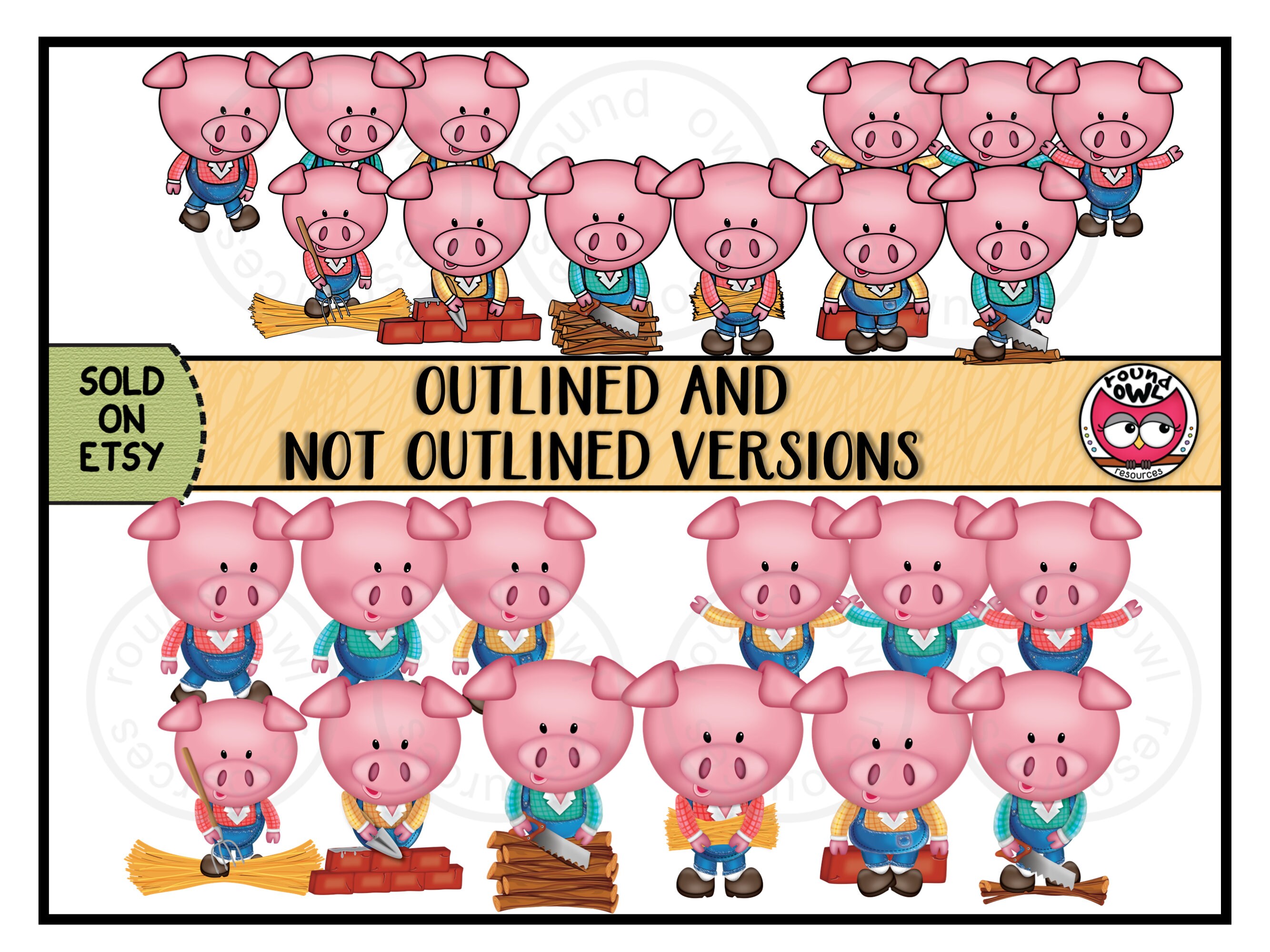 Three Little Pigs Clipart BUNDLE - Etsy