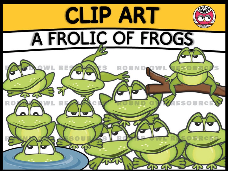 A Frolic of Frogs - Clipart - Etsy