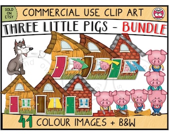 Cute Three Little Pigs Clip Art Collection, Kawaii Pigs Clipart, Three ...