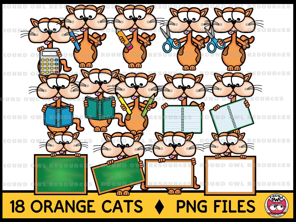 School Cats Clipart - Etsy