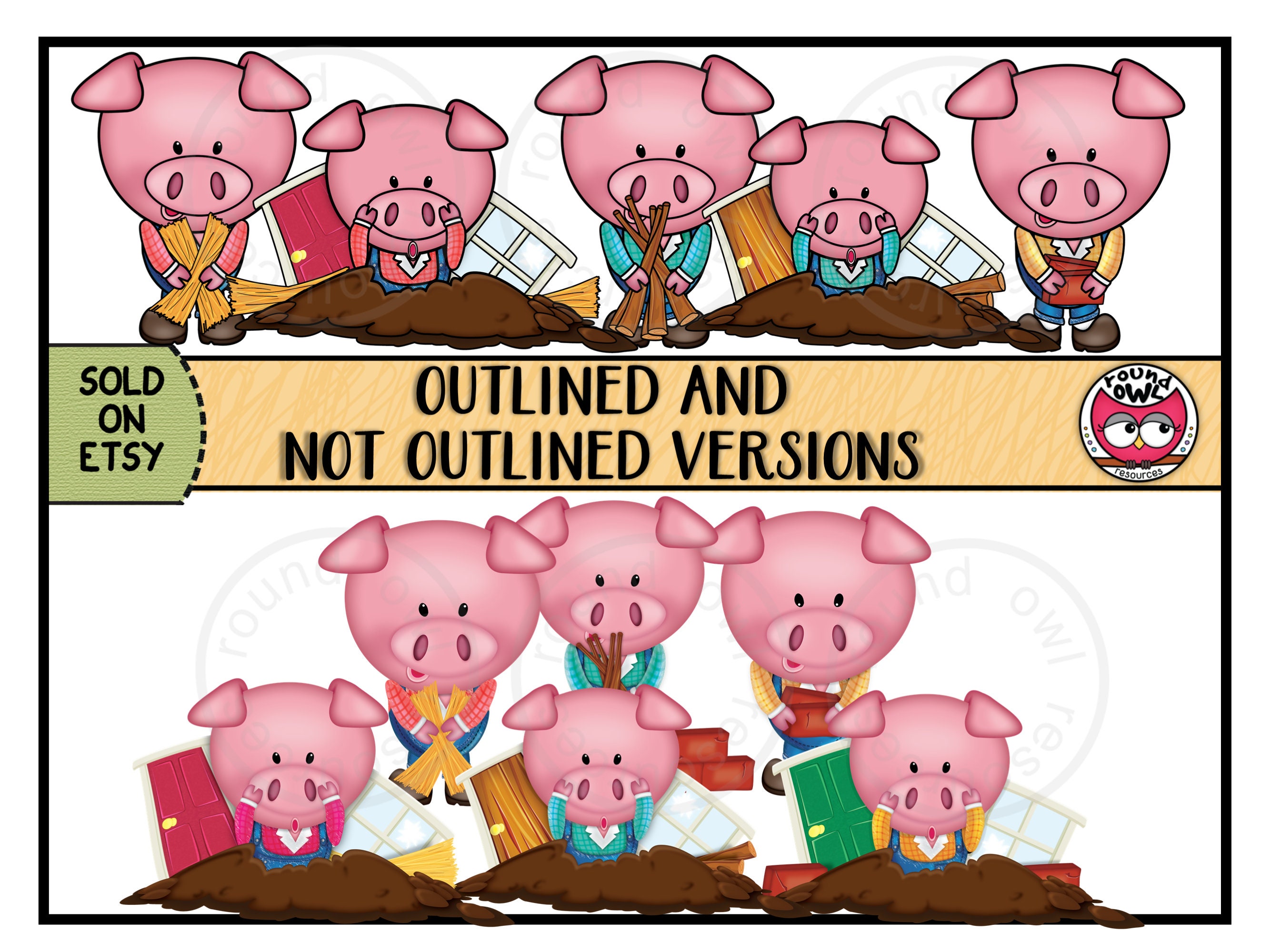 Three Little Pigs Clipart BUNDLE - Etsy