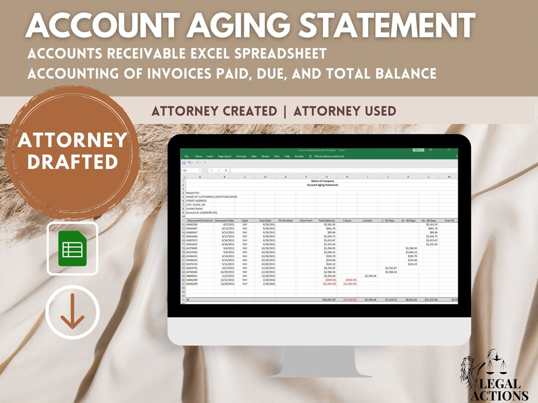 Excel Aging Statement Invoice Tracking Accounts Receivable - Etsy