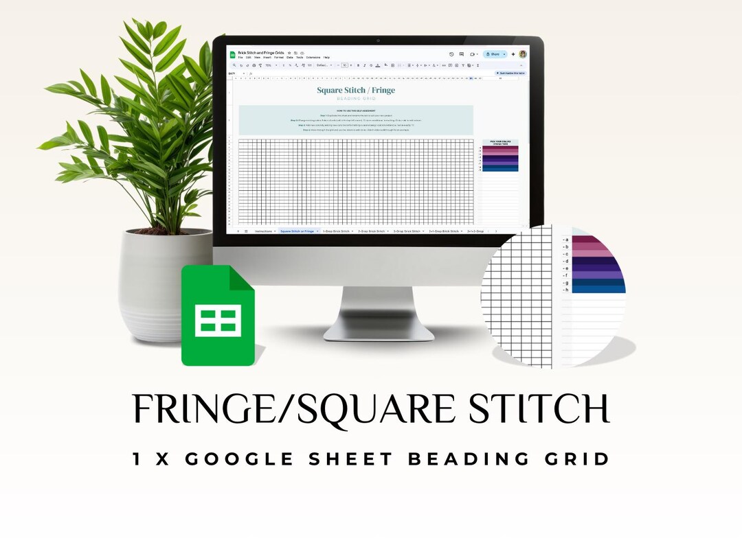 Square Fringe Stitch Beading Grid | Editable Google Sheets | Instant ...
