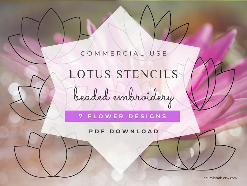 Lotus Flower Bead Embroidery Stencils, Water Lily Templates for ...