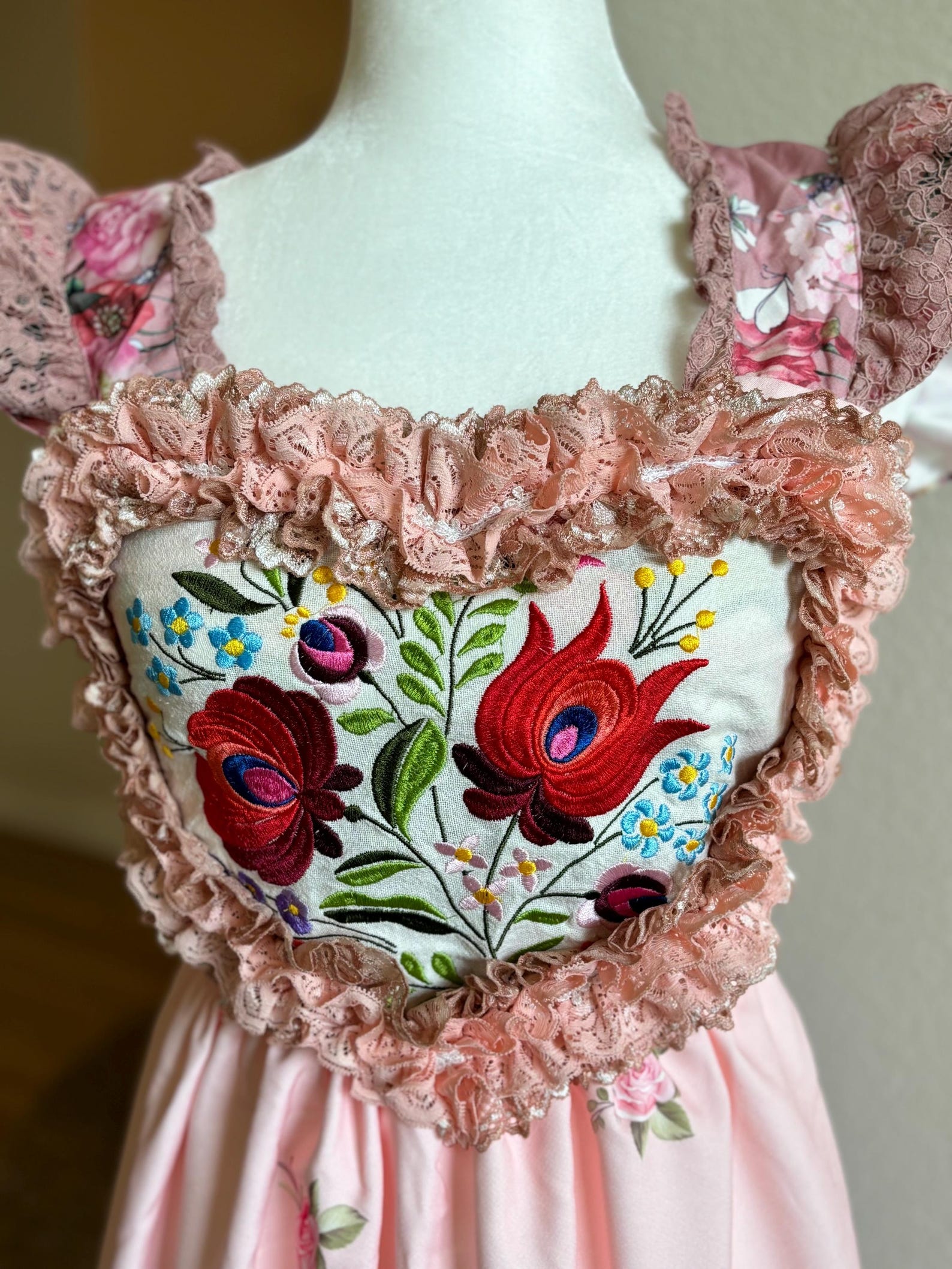 Beautiful Roses Pink Dress With Embroidery Heart - Etsy