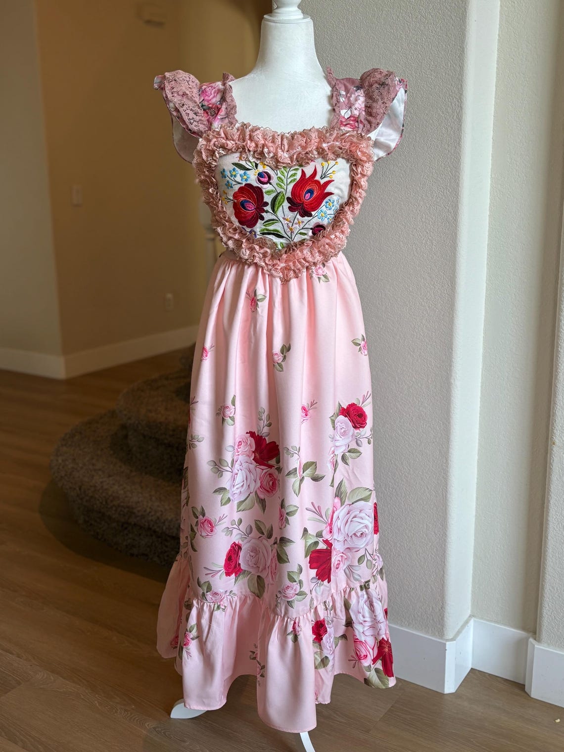 Beautiful Roses Pink Dress With Embroidery Heart - Etsy