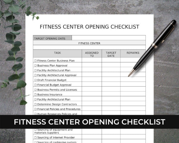 Printable Fitness Center Checklist Fitness Center Opening | Etsy