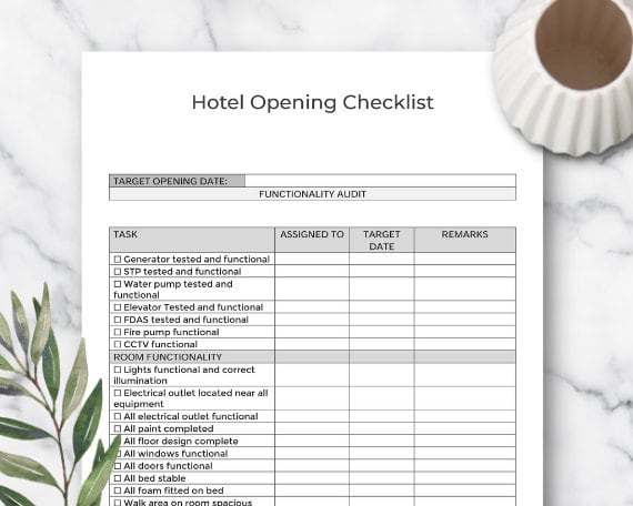 Hotel Pre-opening Checklist Printable Hotel Opening | Etsy Canada