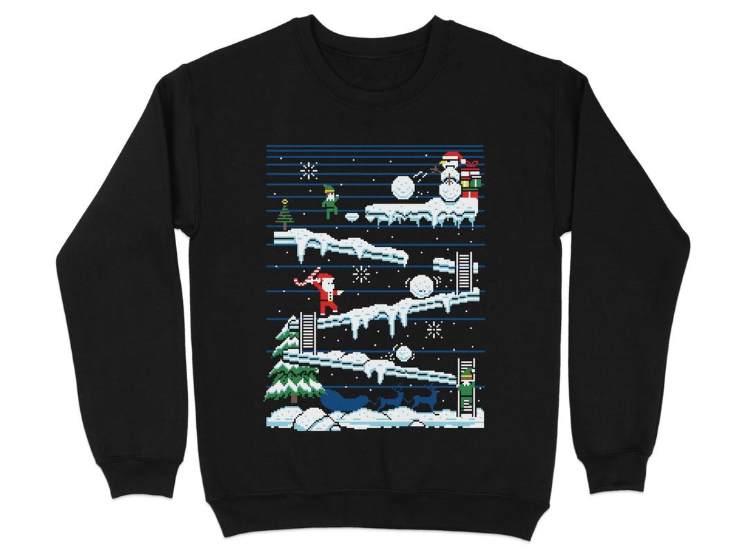 Retro Snowball Fight Sweatshirt, Vintage Video Game Holiday Sweater ...