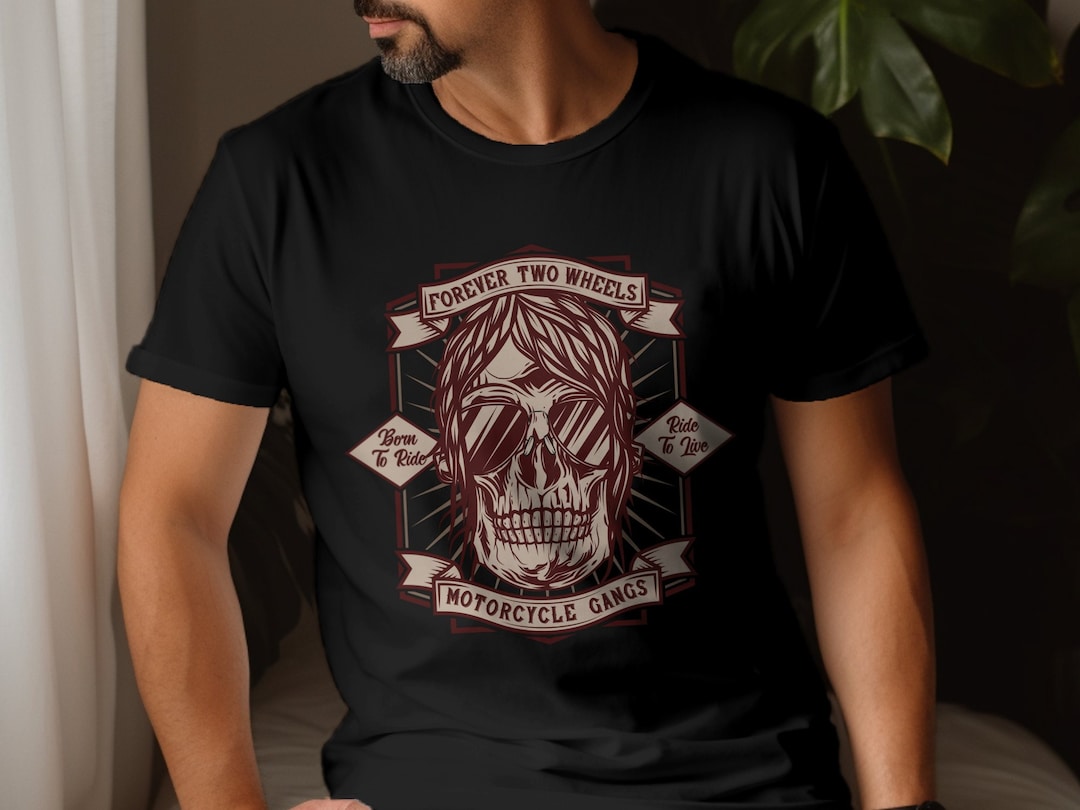 Vintage Motorcycle Gang T-shirt, Forever Two Wheels Graphic Tee, Biker Skull Emblem, Born to ...