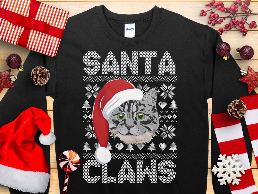 SANTA CLAWS Cat Christmas Jumper Sweater Men's & Women's Novelty Funny ...