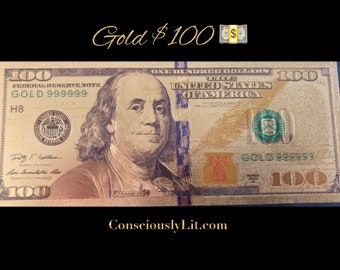 24K GOLD Plated Foil Art Designed 100 Dollar Bill Collectible Novelty ...