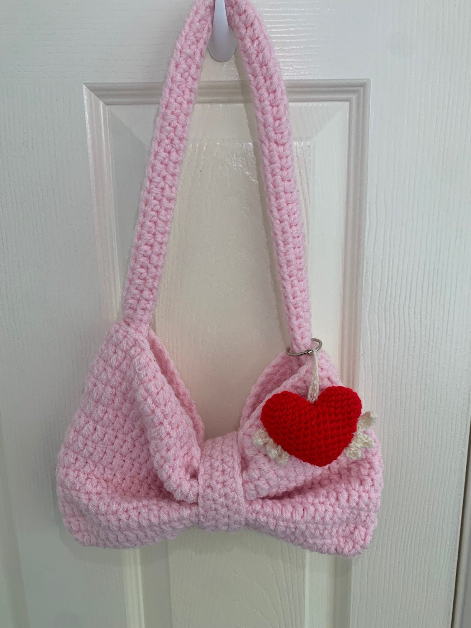 Coquette Pink Crochet Bow Bag- Pink Bow Bag, Crochet Shoulder Purse ...