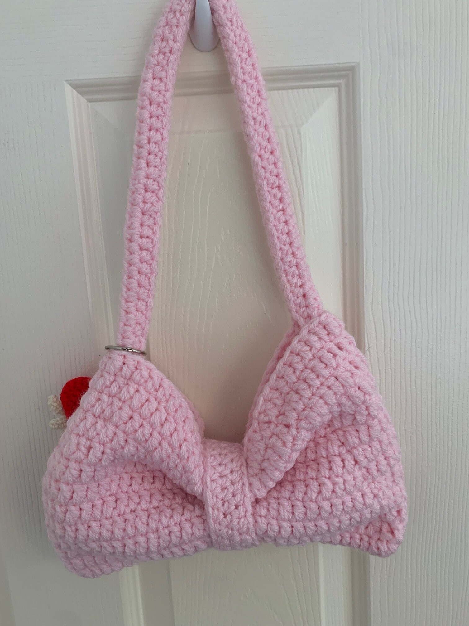 Coquette Pink Crochet Bow Bag- Pink Bow Bag, Crochet Shoulder Purse ...