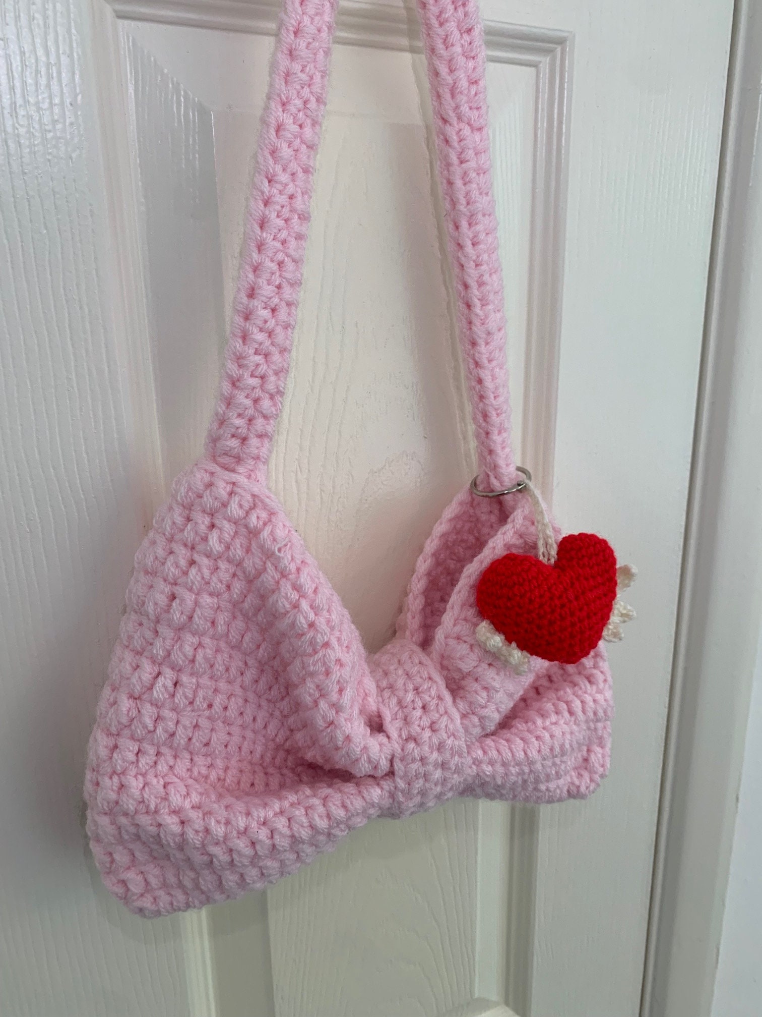 Coquette Pink Crochet Bow Bag- Pink Bow Bag, Crochet Shoulder Purse ...