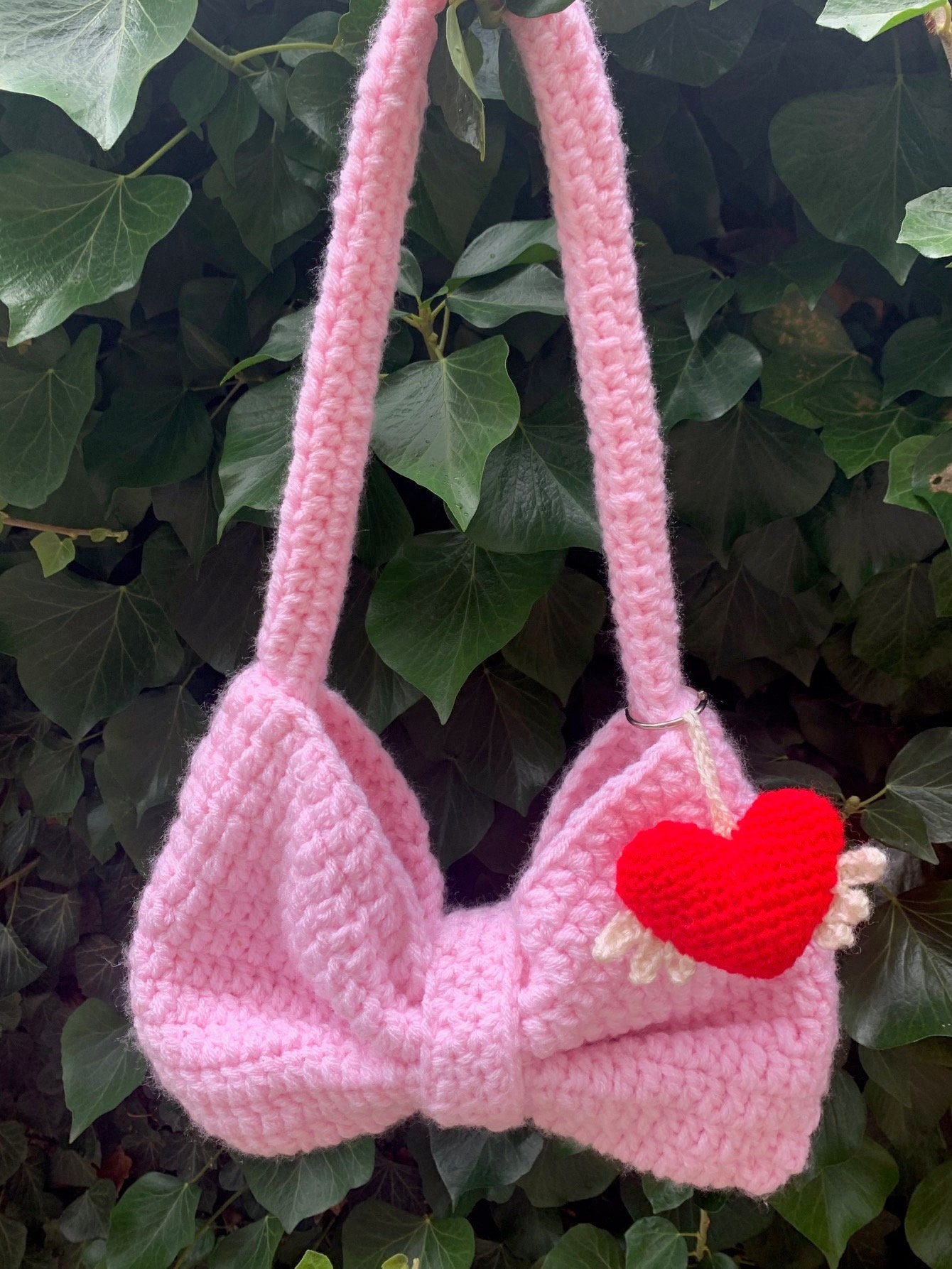 Coquette Pink Crochet Bow Bag- Pink Bow Bag, Crochet Shoulder Purse ...