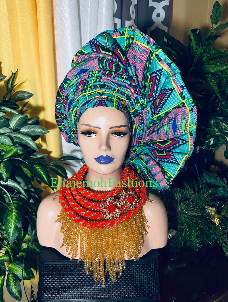 Extra Large Fan Ankara Pre-styled Gele Nigerian Auto Gele - Etsy