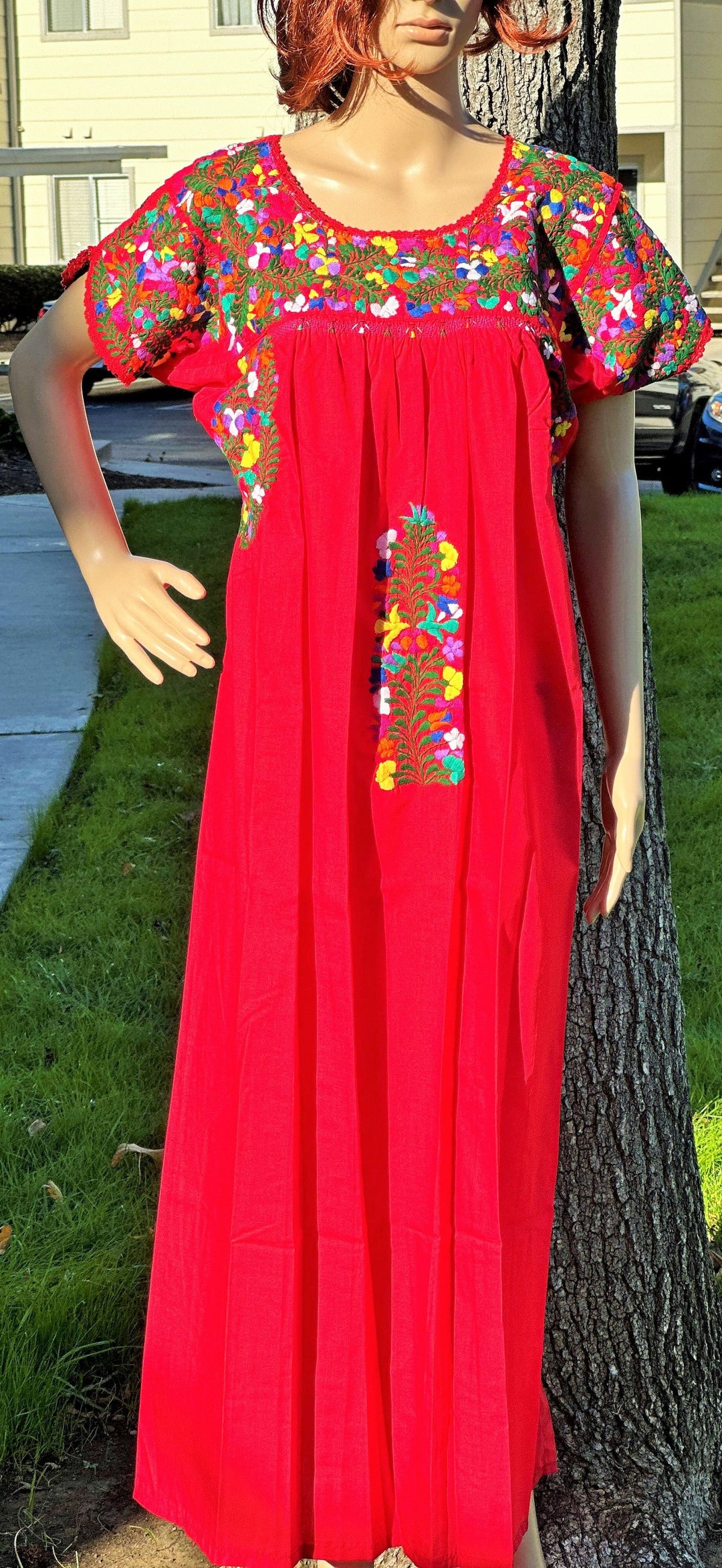 San Antonino Maxi Dress Oaxaca Mexican Pink Dress Hand Floral ...