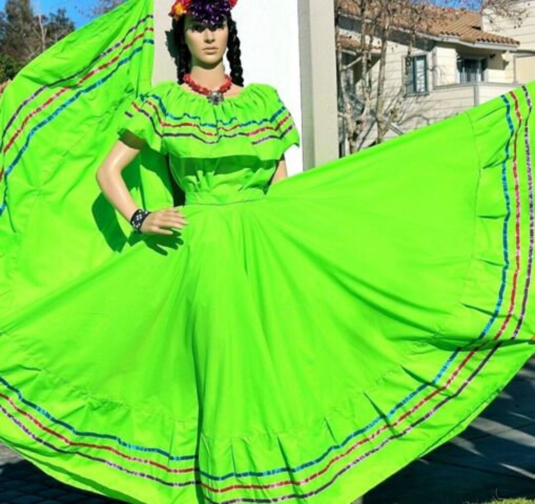 Women's Dance Green Dress Two Piece Dress Full Super Double Wide Skirt for Dance Ribbons Falda ...