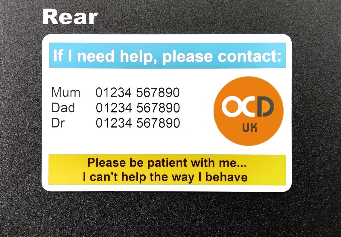 OCD Awareness Hidden Disability Emergency ICE ID Card Compulsive ...