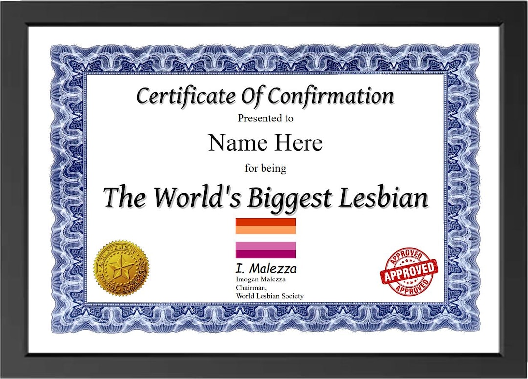 Personalised World's Biggest Lesbian Certificate Award Rude Novelty ...