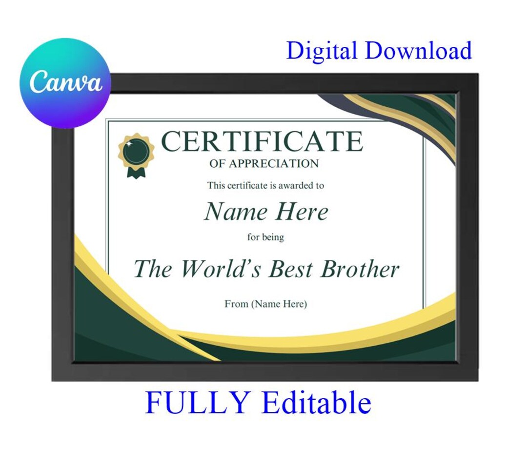 World's Best Brother Certificate Confirmation Award Novelty Gift Fully ...