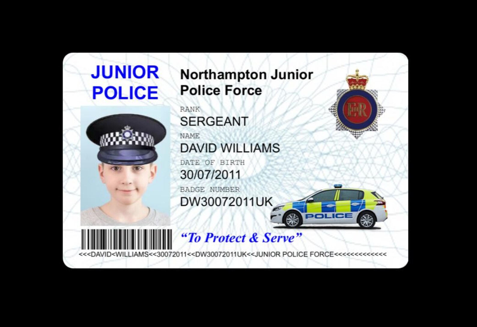 Personalised Child's Kids Junior Police Force Novelty ID Badge Boys and ...
