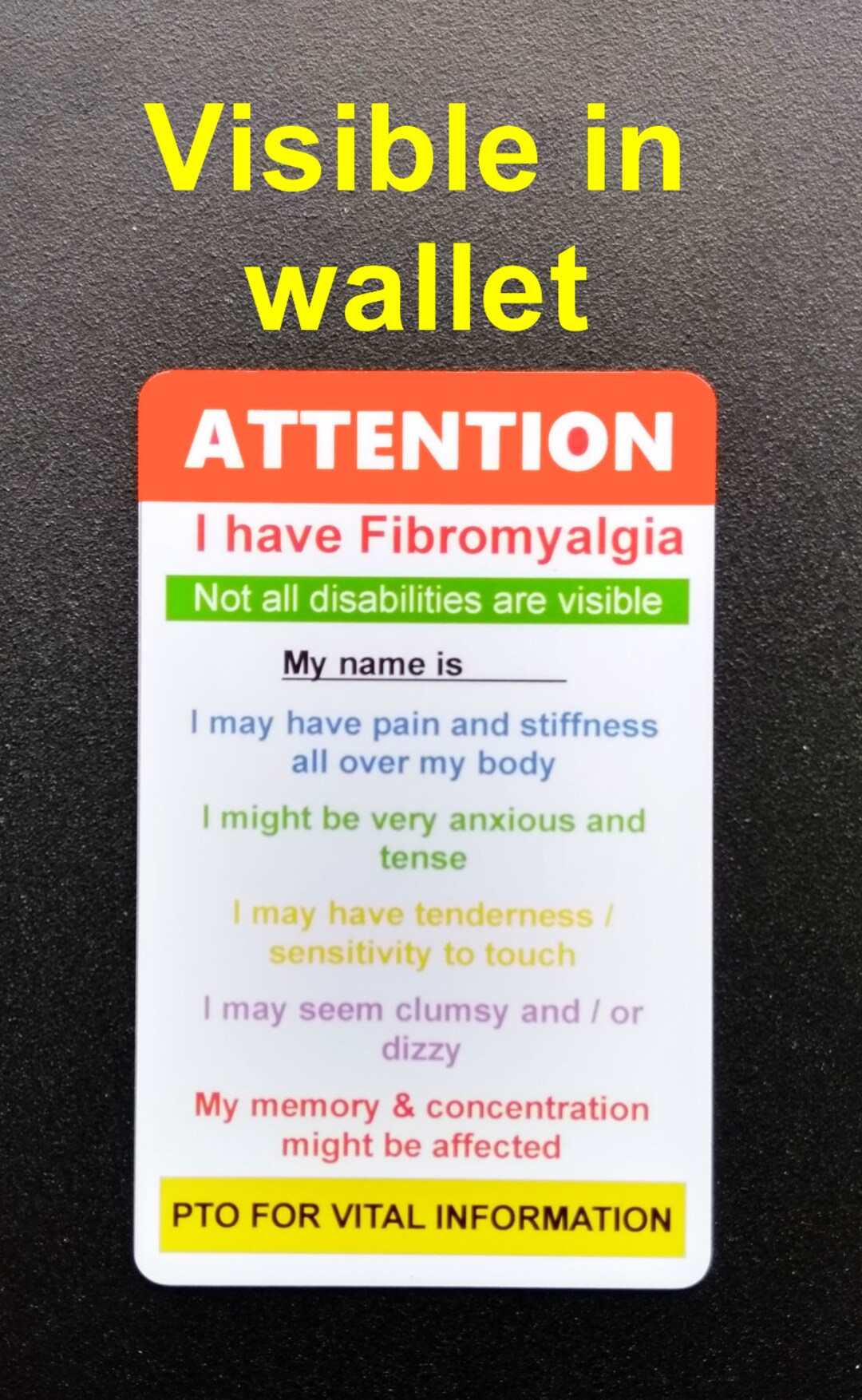Fibromyalgia Awareness Hidden Disability Emergency ICE Card Wallet or ...