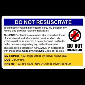 Do Not Resuscitate Card DNR Advanced Directive Will ID Card Photo ...